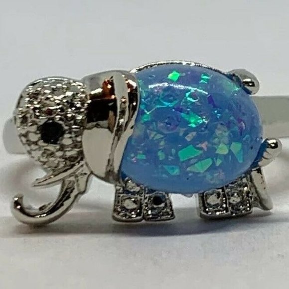 Source Unknown | Jewelry | Silver Plated Elephant Created Blue Fire ...